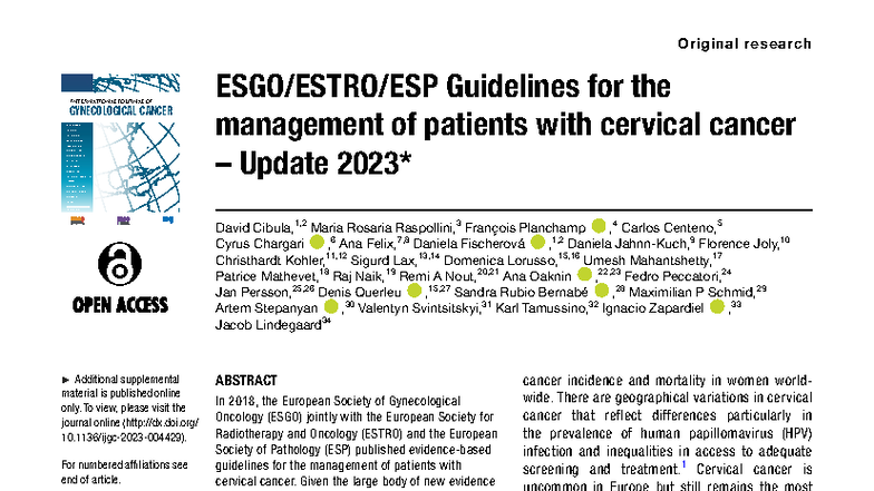 Guidelines for Cervical Cancer Management: ESGO, ESTRO, ESP 2023 Update ...
