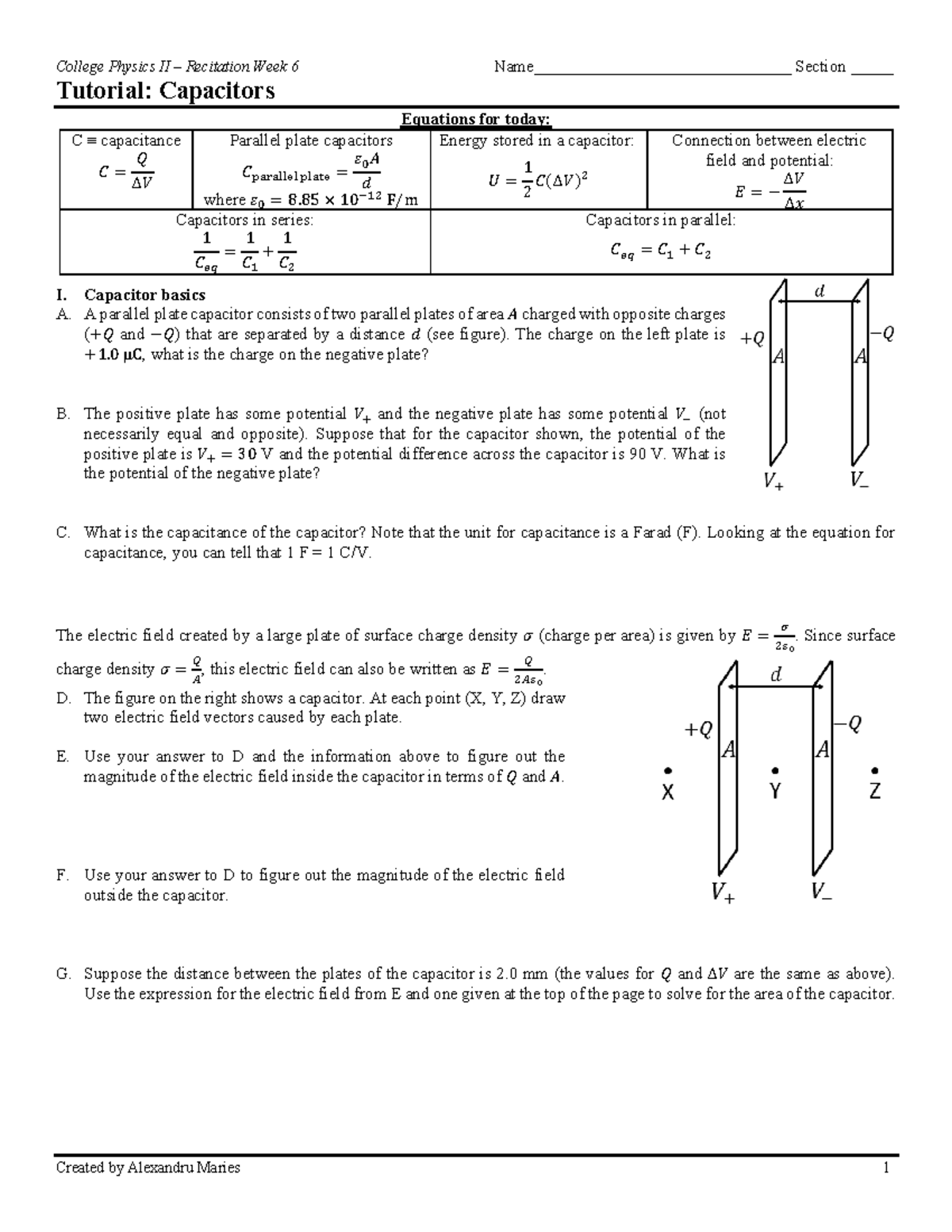 CP1 Recitation Tutorial: Week 06 - Capacitors and Circuits - Studocu