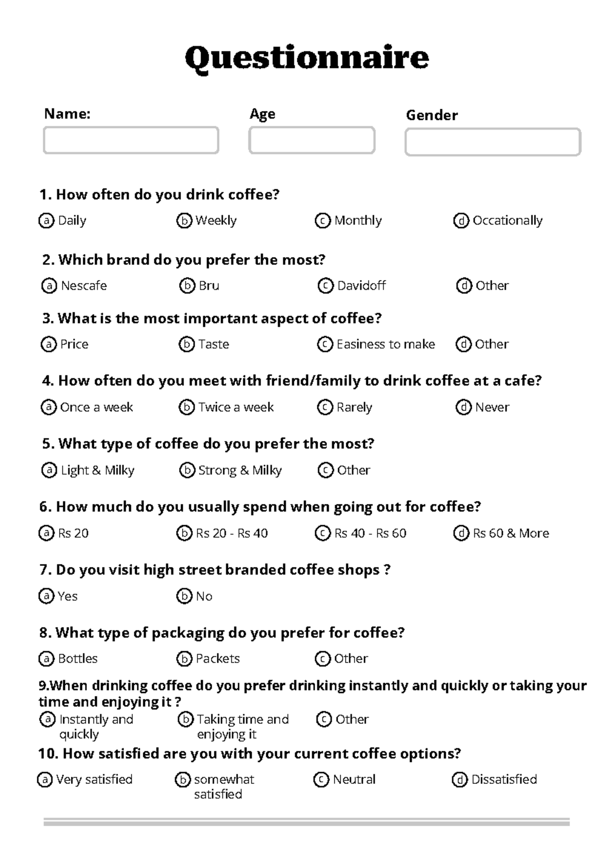 Coffee Consumption Survey Questionnaire - Studocu