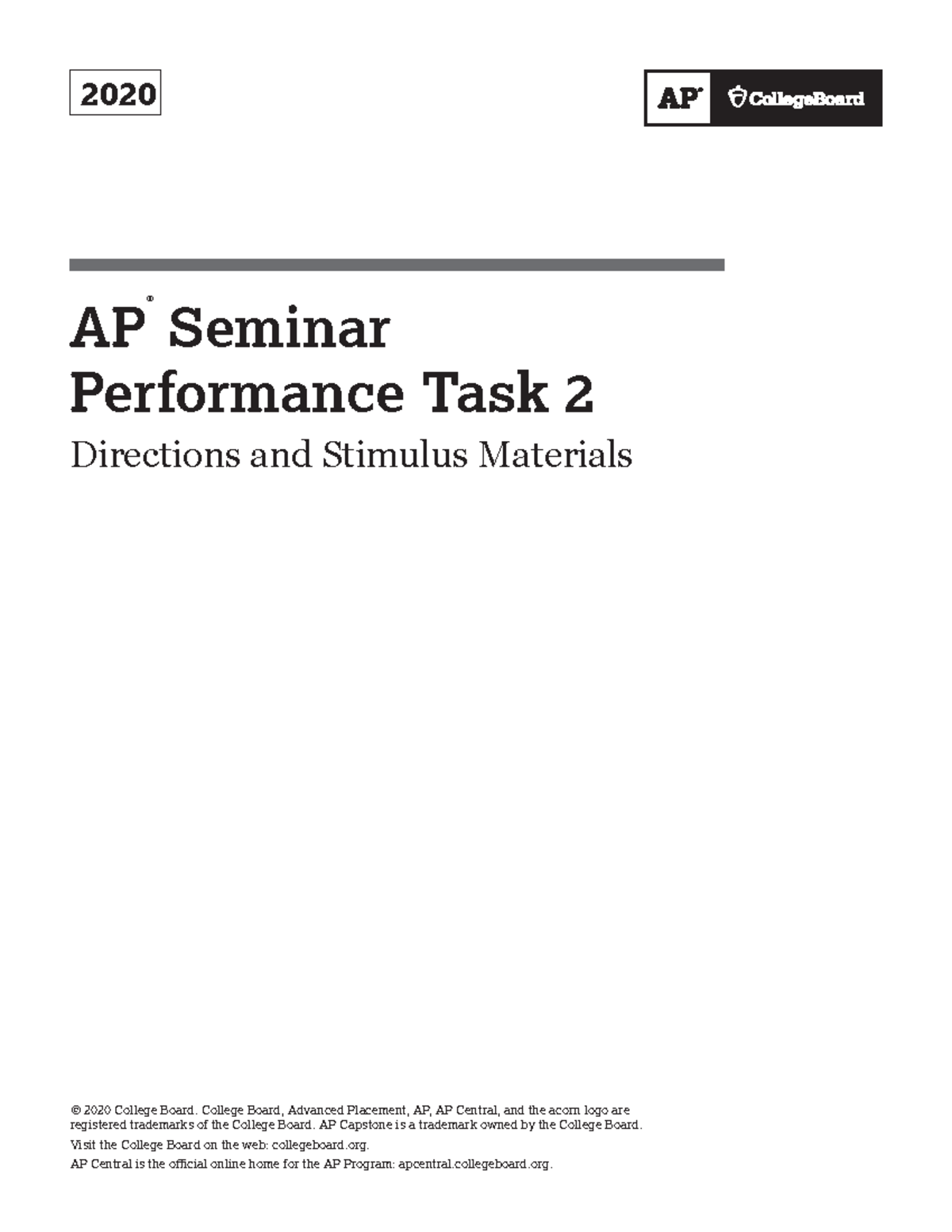 Performance Task 2 - 2020 ® AP Seminar Performance Task 2 Directions ...