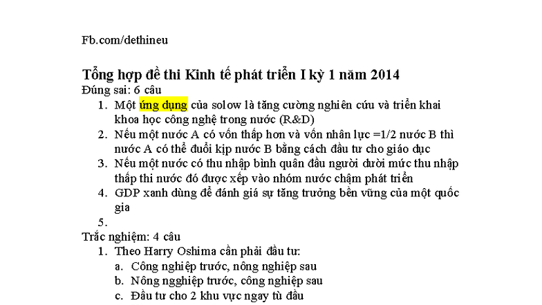 KTPT I CN - KTPT1 - Fb/dethineu Tổng hợp đề thi Kinh tế phát triển I kỳ ...