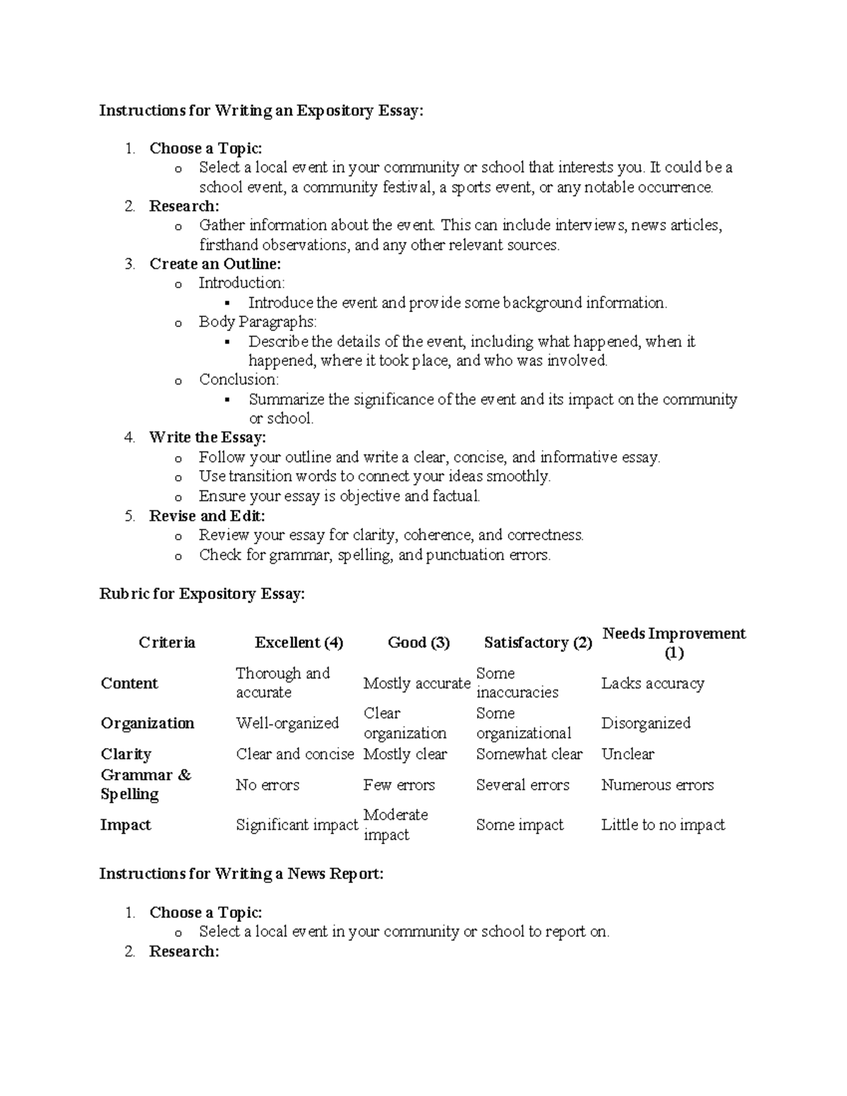 Expository Essay Writing Guide: Tips & Rubric for Success - Studocu