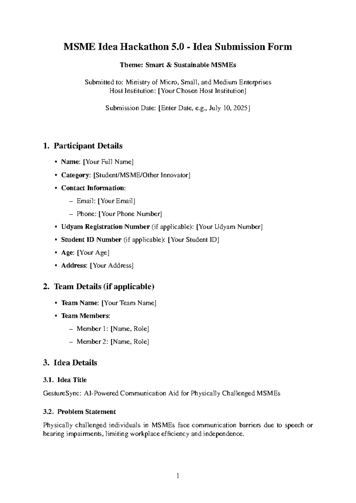 MSME Idea Hackathon 5.0 Submission: GestureSync Communication Aid - Studocu