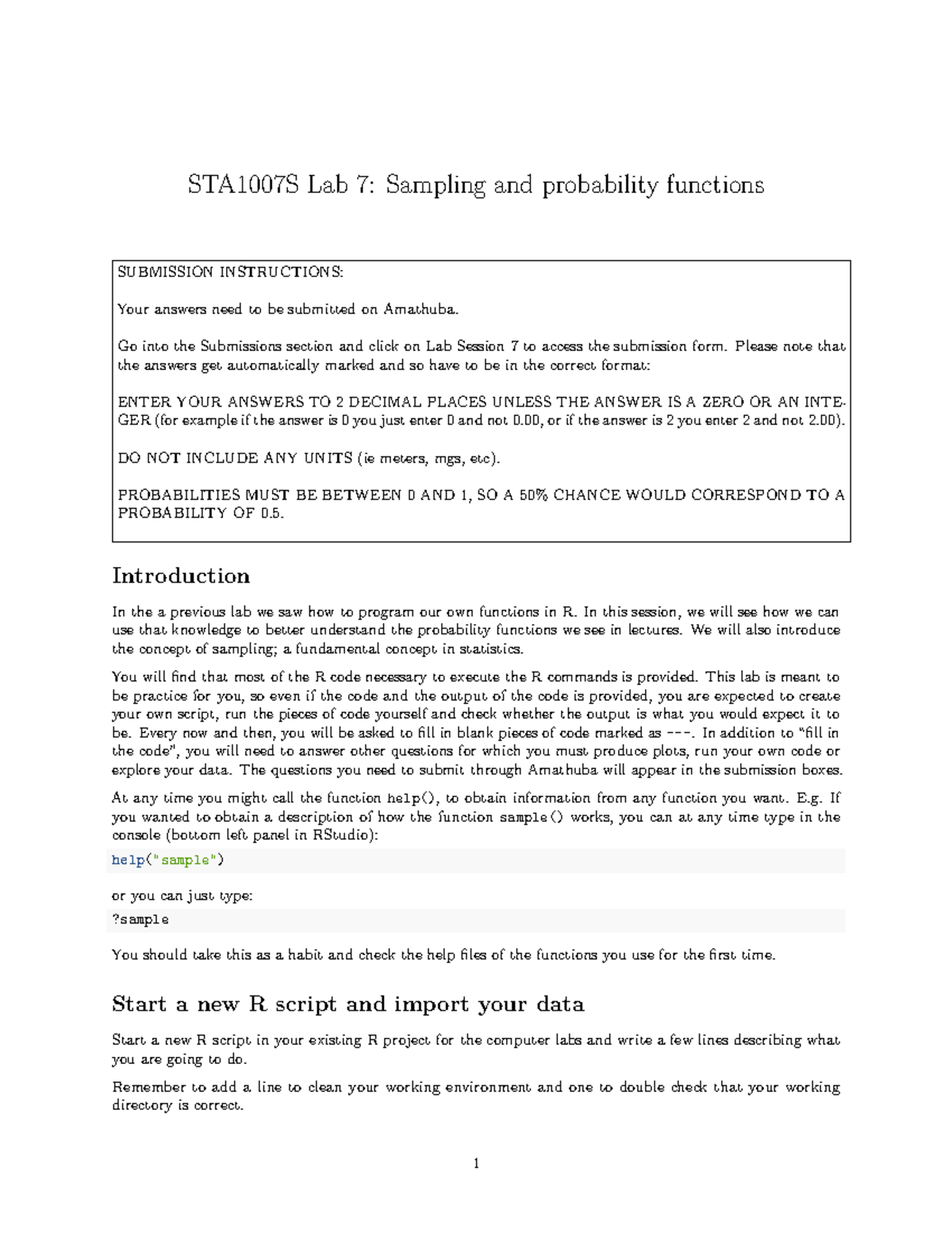 STA1007S Lab 7: Sampling & Probability Functions Guide - Studocu