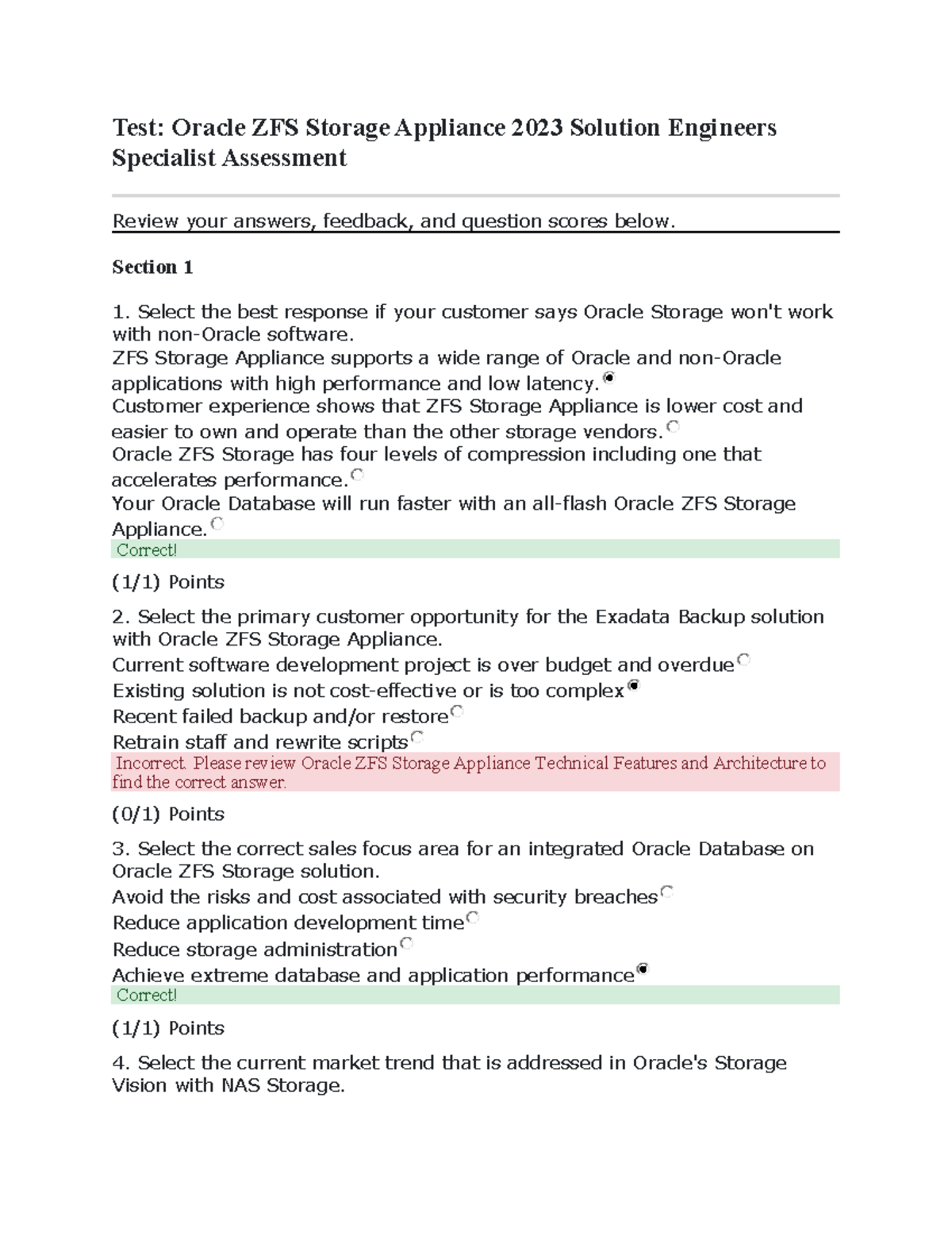 Oracle ZFS Storage Appliance 2023 Specialist Assessment Review - Studocu