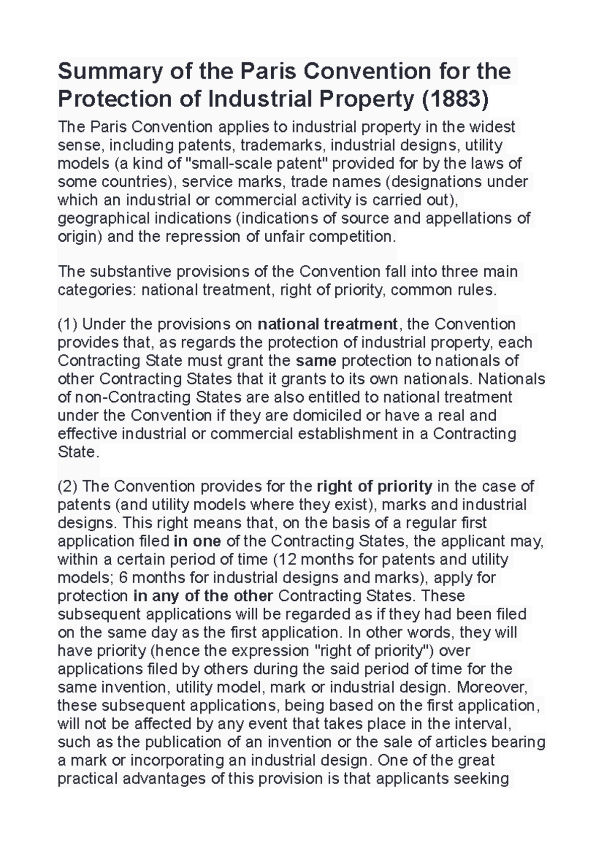 Paris Convention for the Protection of Industrial Property (1883 ...