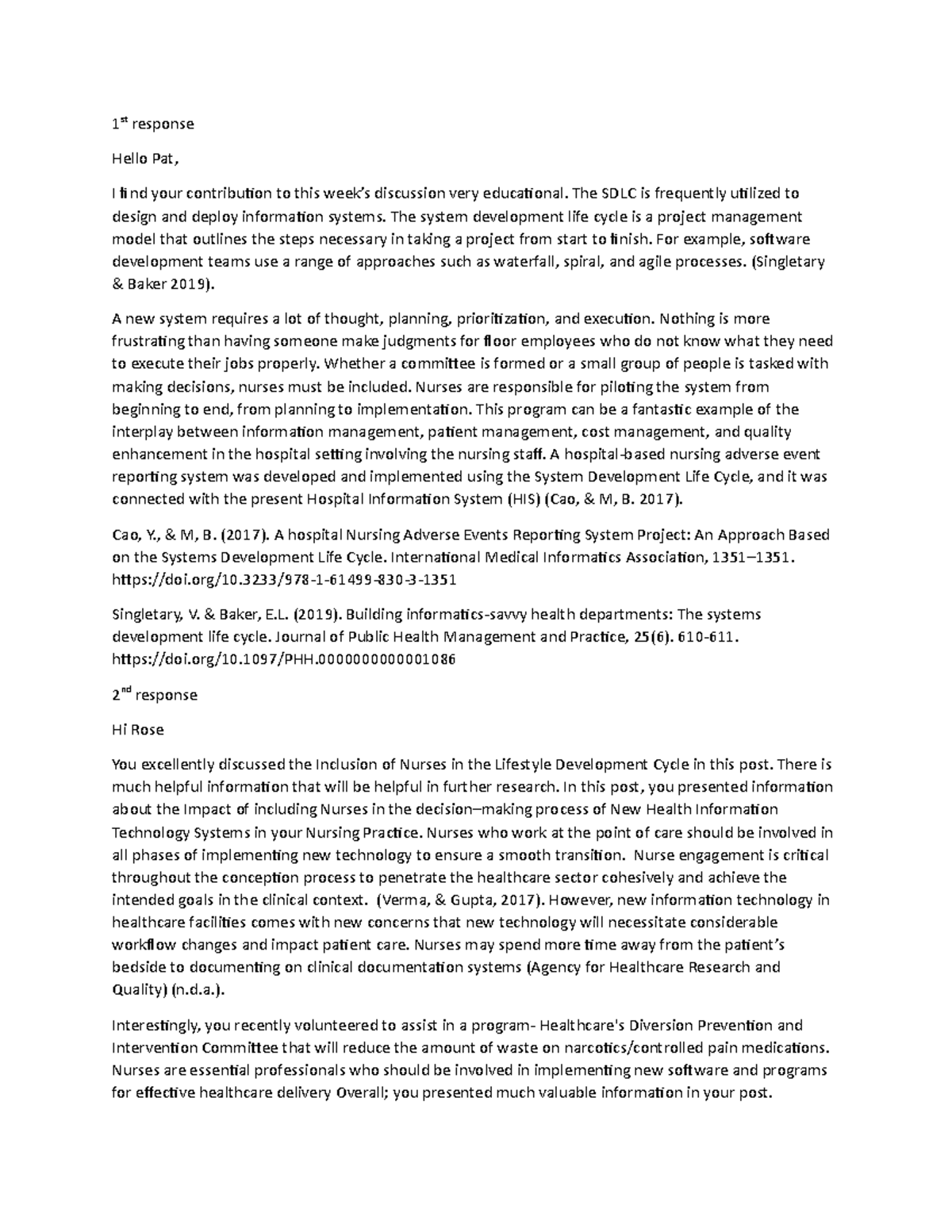 Inclusion of Nurses in SDLC: Insights for Nursing Practice (NURS 210) - Studocu