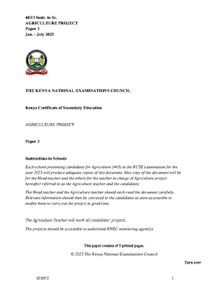 KCSE 2025 Agriculture Project Marking Scheme & Guidelines - Studocu