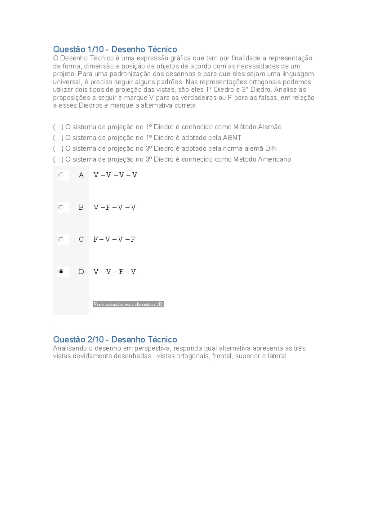 Gabarito Prova Desenho Técnico 3 - UNINTER - Studocu