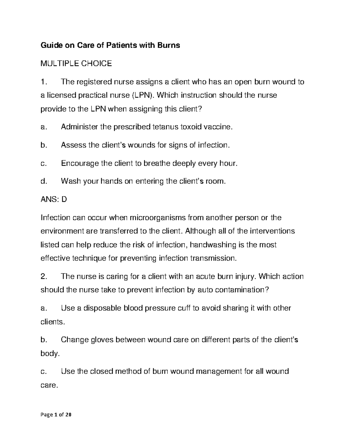 Nursing Guide: Care and Management of Burn Patients (NURS 101) - Studocu