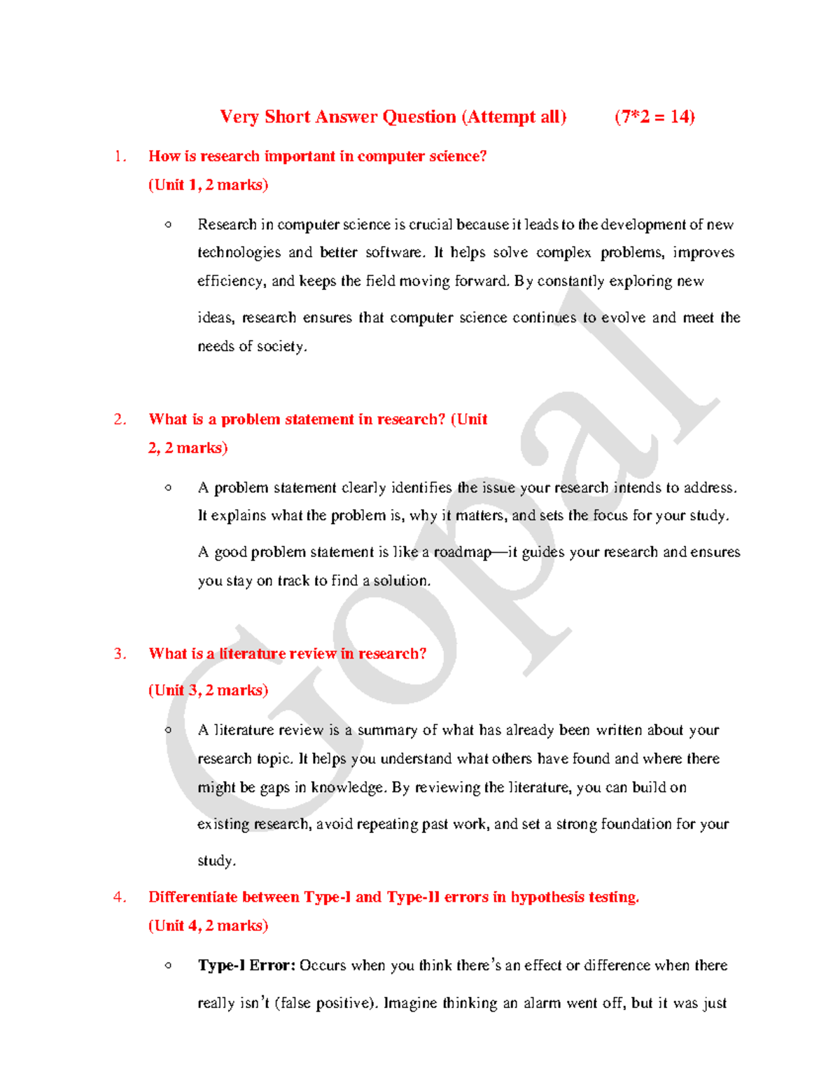 Research Methodology: Key Concepts and Techniques (CS101) - Studocu