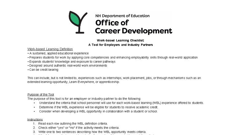 WBL Checklist for Employers: Enhancing Student Employability Skills ...