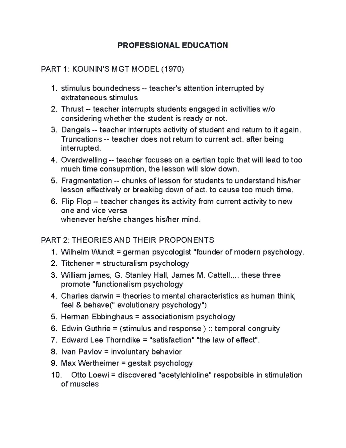 PROFESSIONAL EDUCATION 354168061: Key Theories and Concepts Overview ...