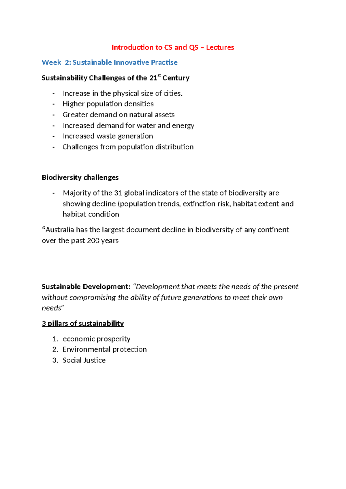 CS & QS Lectures Week 2: Sustainability Challenges & Strategies - Studocu