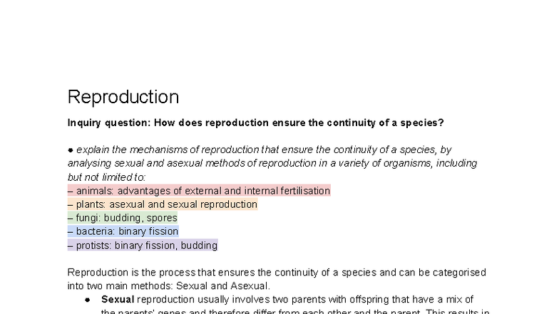 Module 5 Inquiry: Mechanisms of Reproduction for Species Continuity ...