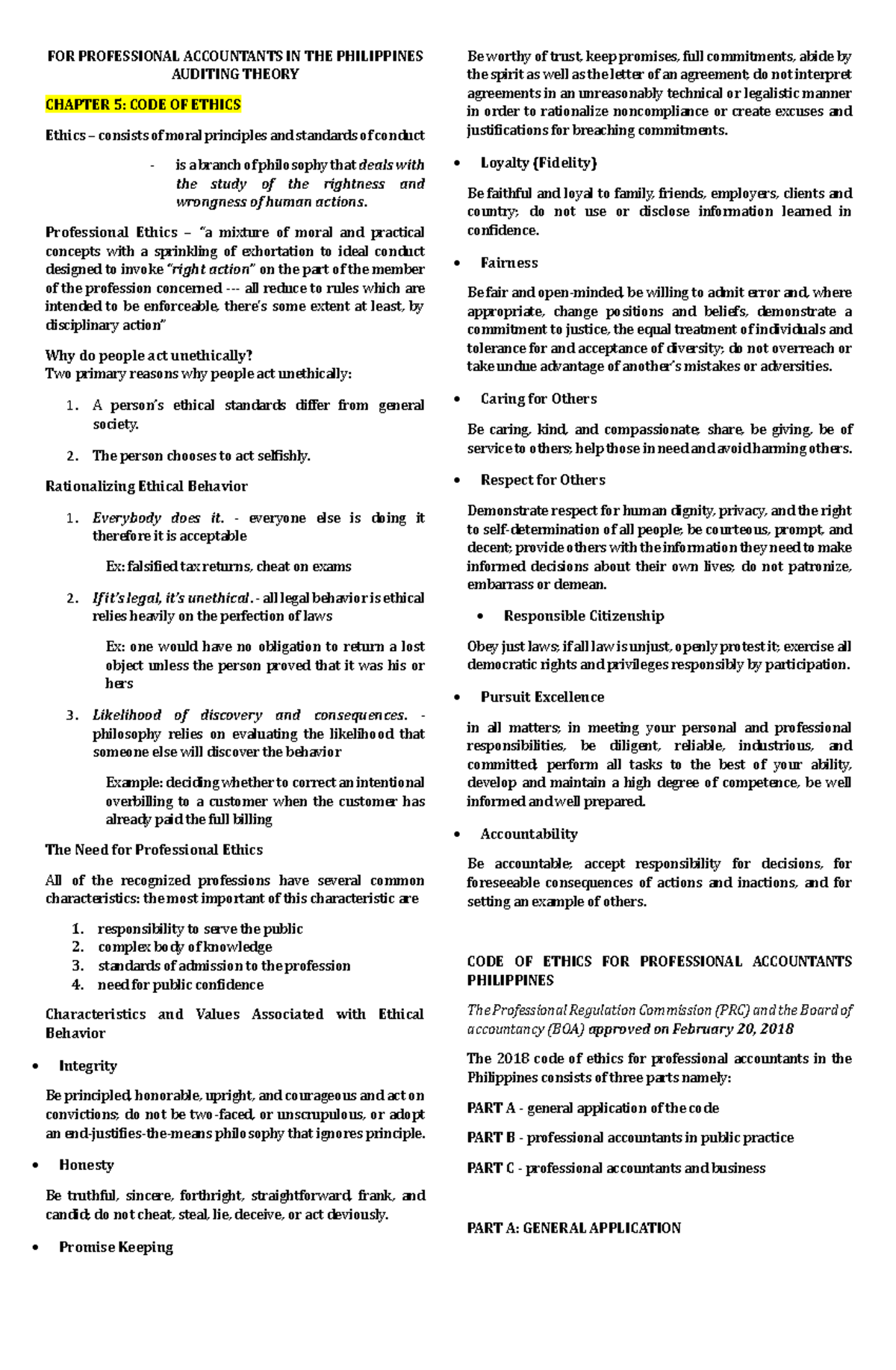 XAUDITP1: Chapter 5 - Professional Ethics in Auditing - Studocu