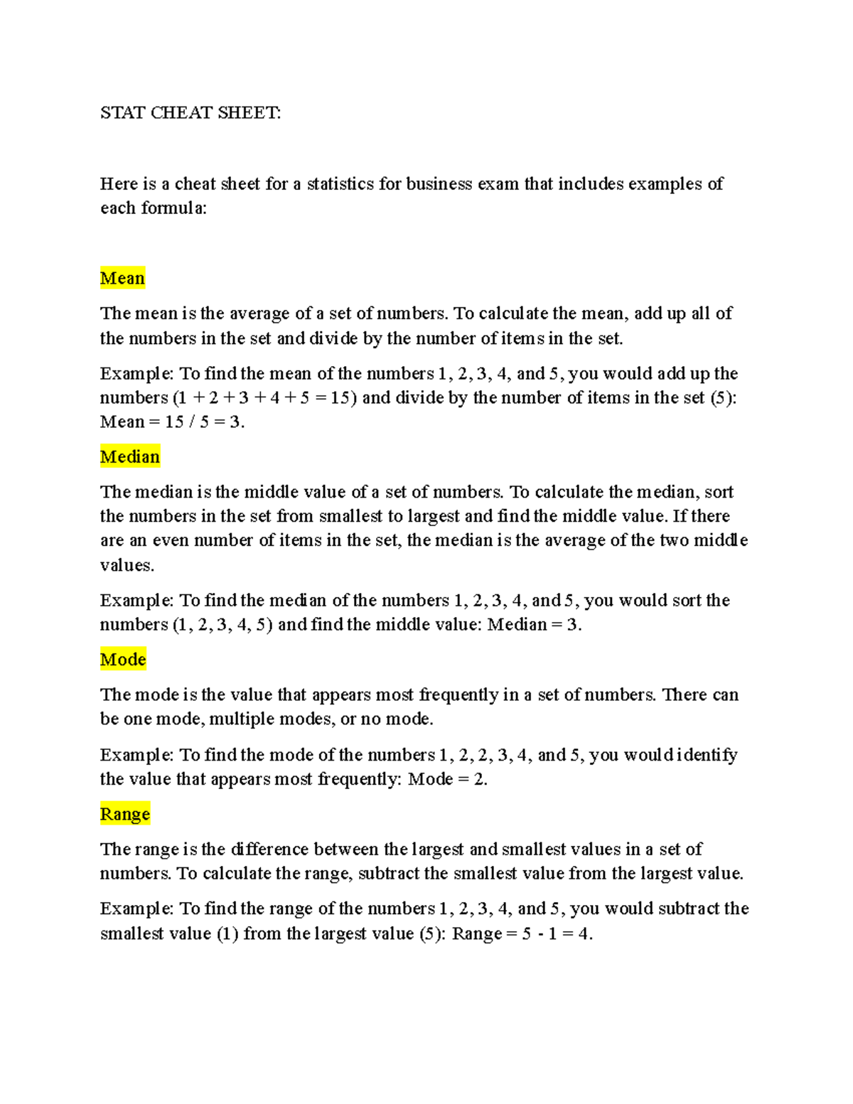 STAT Cheat Sheet - STAT CHEAT SHEET: Here is a cheat sheet for a ...