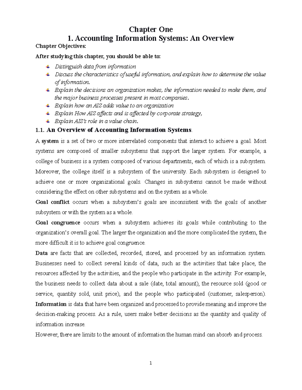 AIS 101: Accounting Information Systems Overview Handout - Studocu