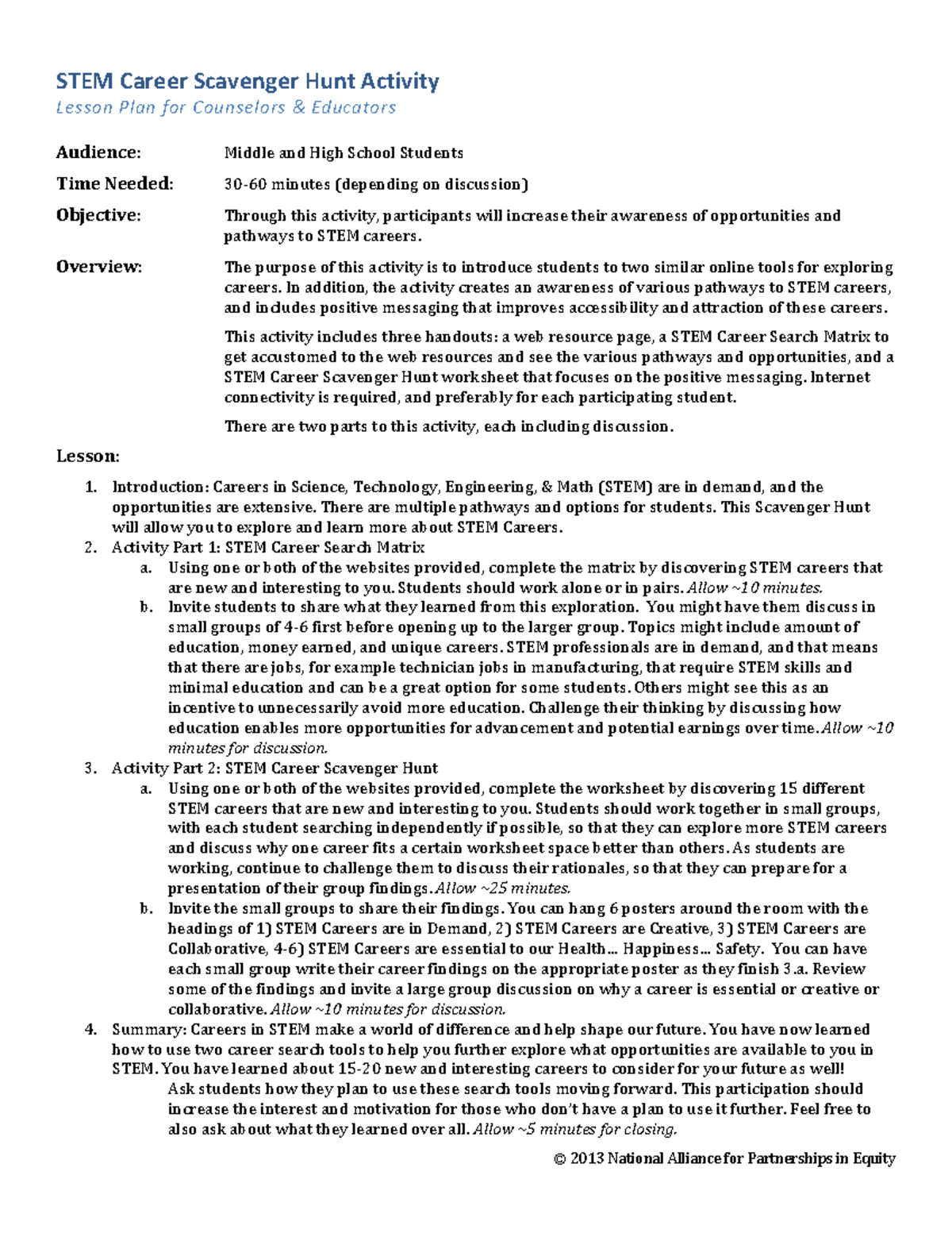 STEM Career Scavenger Hunt Activity Lesson Plan for Educators - Studocu