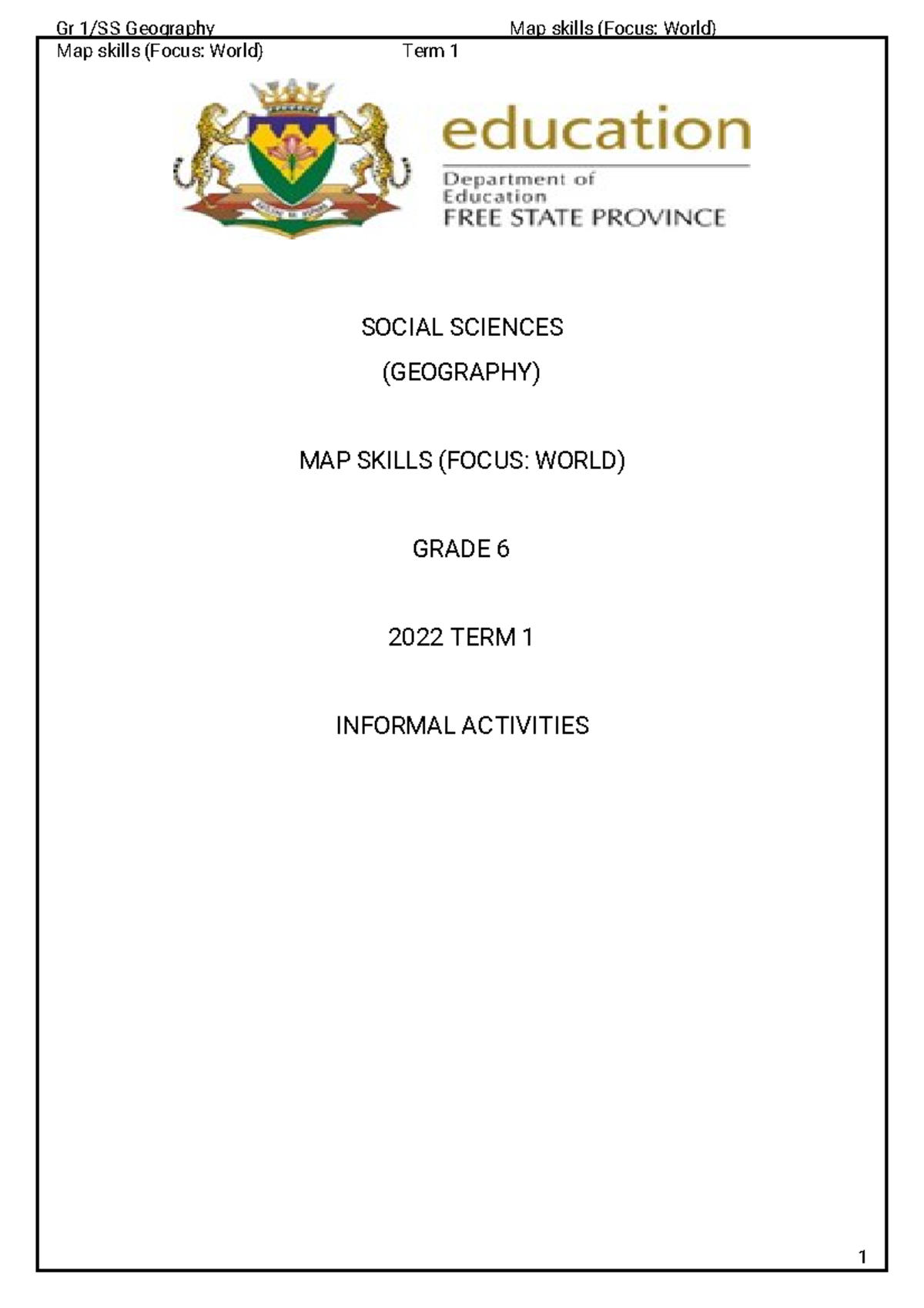 Term 1 SS Gr 6 Geography Map Skills Activities (Focus: World) - Studocu