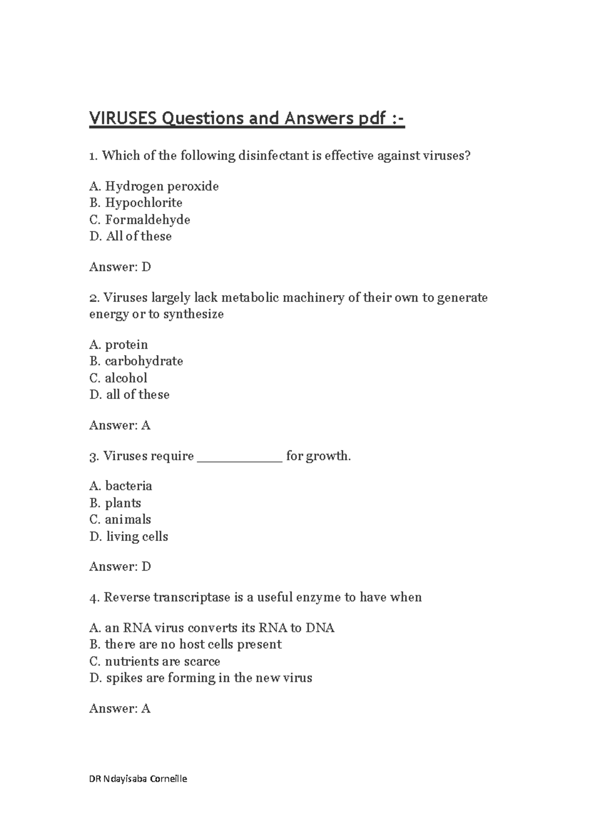 Virology MCQs - Comprehensive Questions and Answers PDF - Studocu