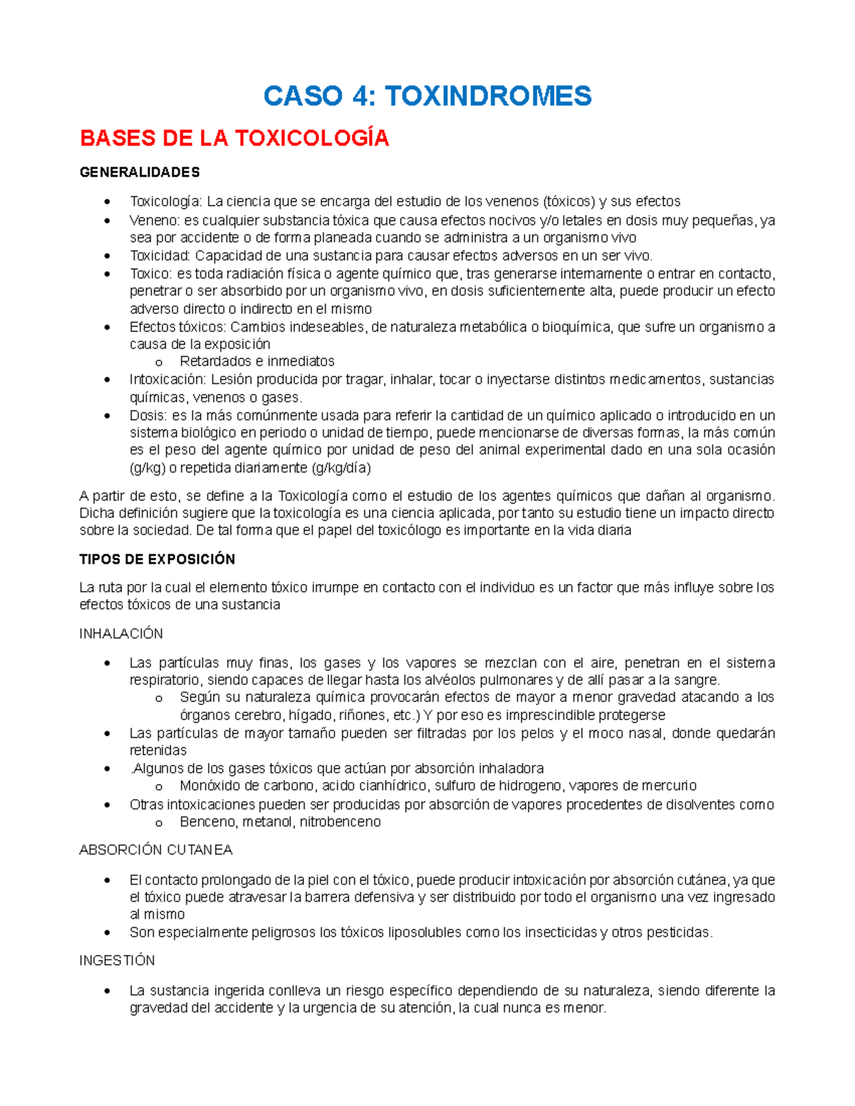 CASO 4: Toxindromes en Toxicología General y Manejo Clínico - Studocu