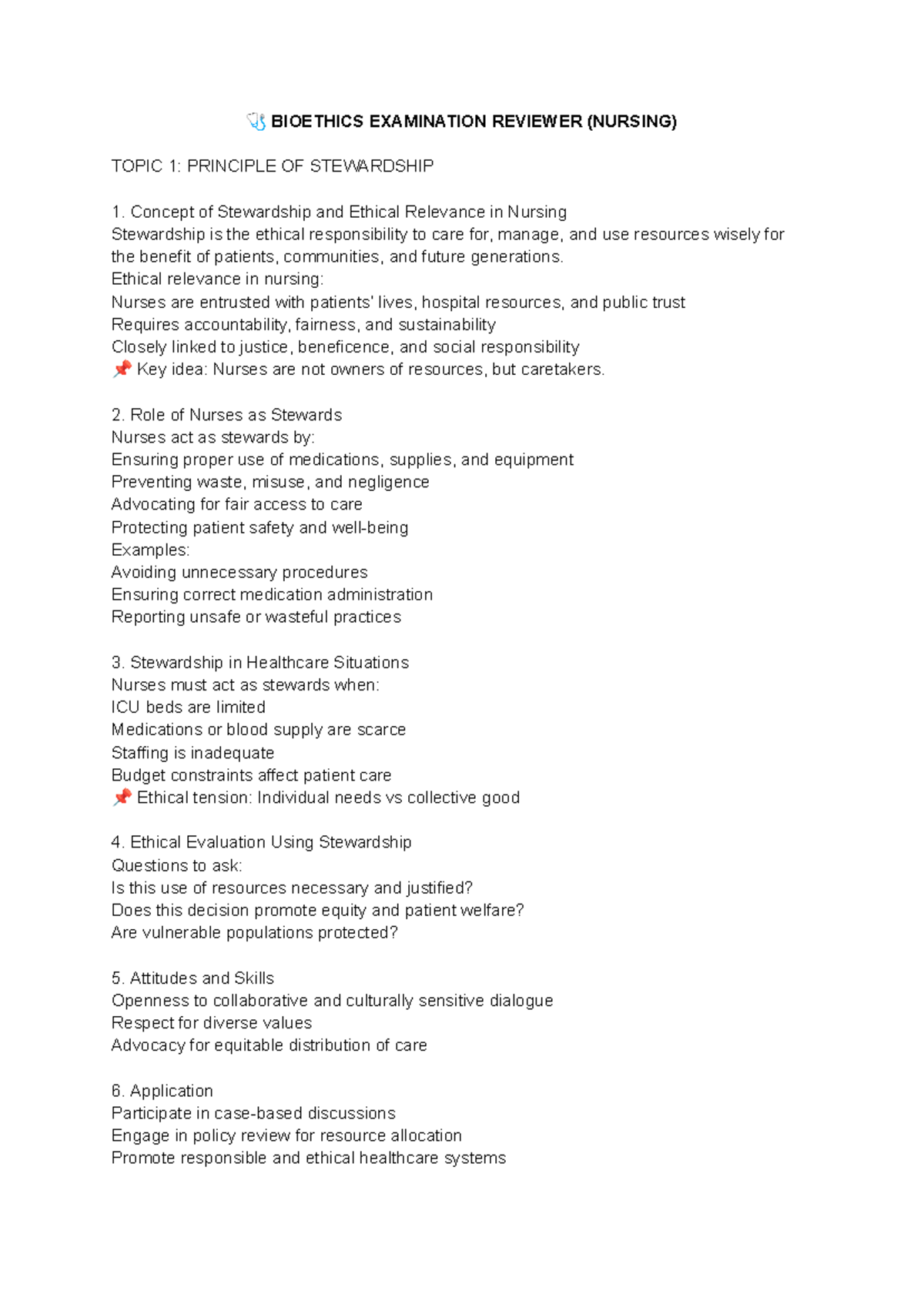 BIOETHICS EXAM REVIEWER (NURSING) - PRINCIPLES & APPLICATIONS - Studocu