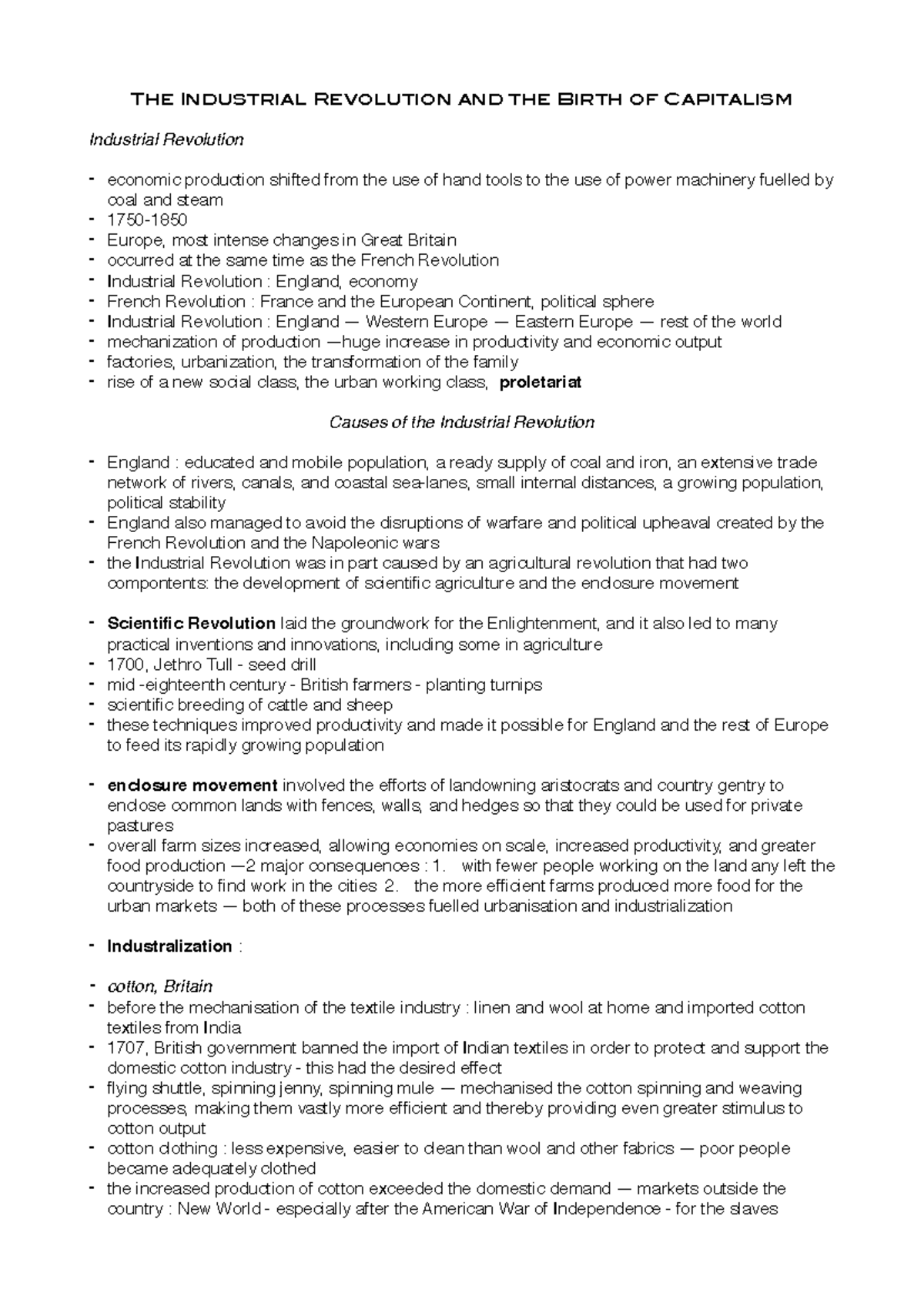 Chapter 3 - The Industrial Revolution and the Birth of Capitalism - The ...