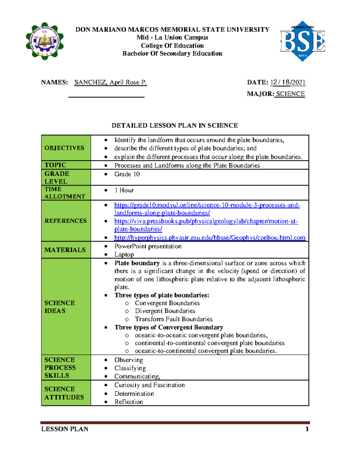 EDUC 101 - Lesson Plan 1: Lecture Notes on Plate Boundaries - Studocu