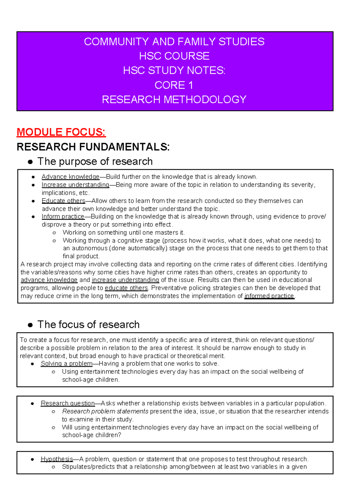 CAFS - HSC Notes: Research Methodology Fundamentals (Core One) - Studocu