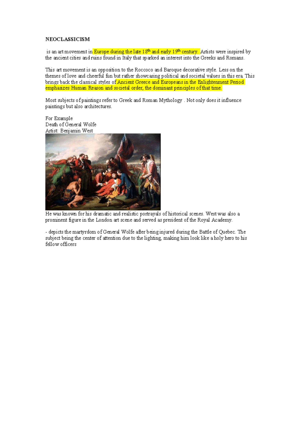 ARTA REPORT MATERIAL - NEOCLASSICISM is an art movement in Europe ...