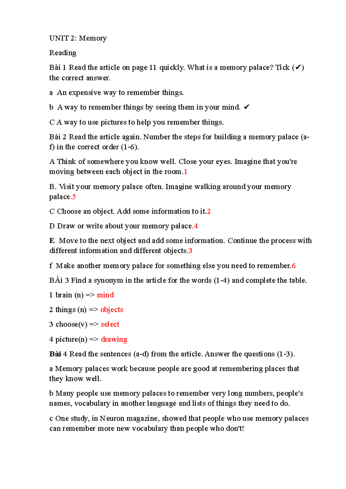 UNIT 2: Memory Techniques and Strategies - Unit 1 Review - Studocu