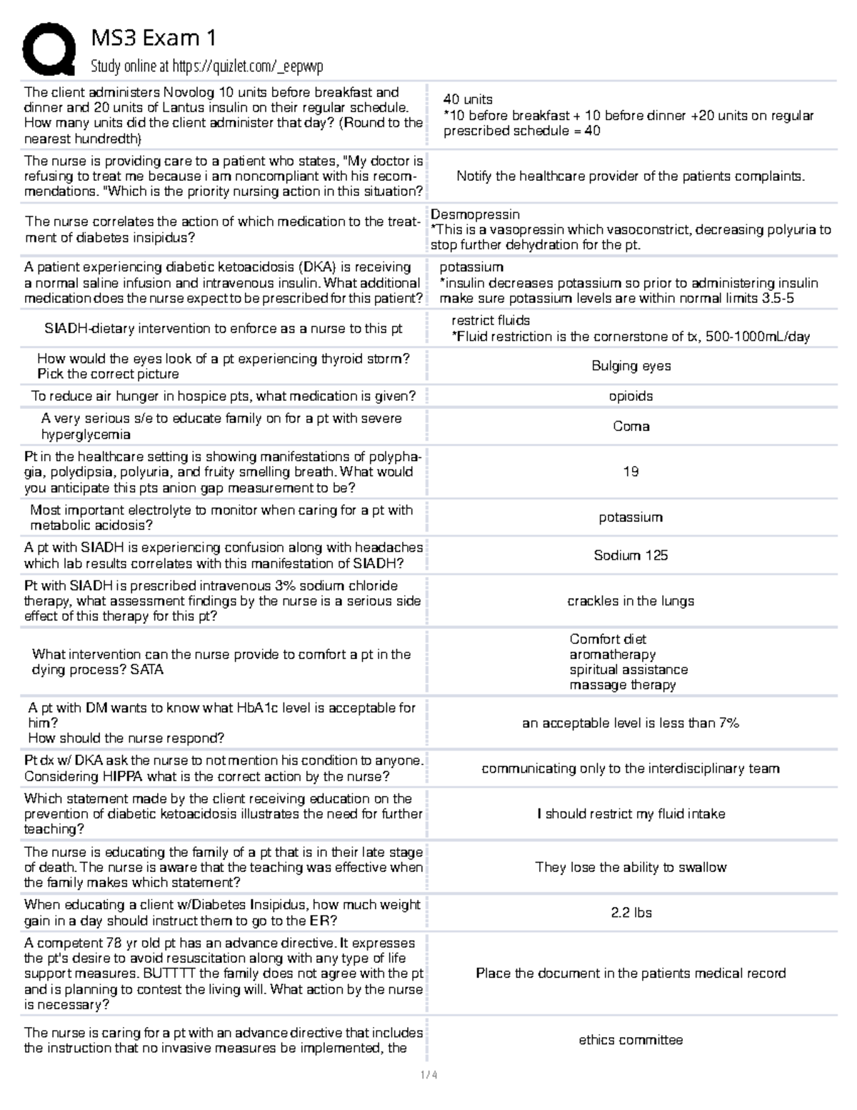 MS3 Exam 1 - Comprehensive Lecture Notes for Nursing Students - Studocu
