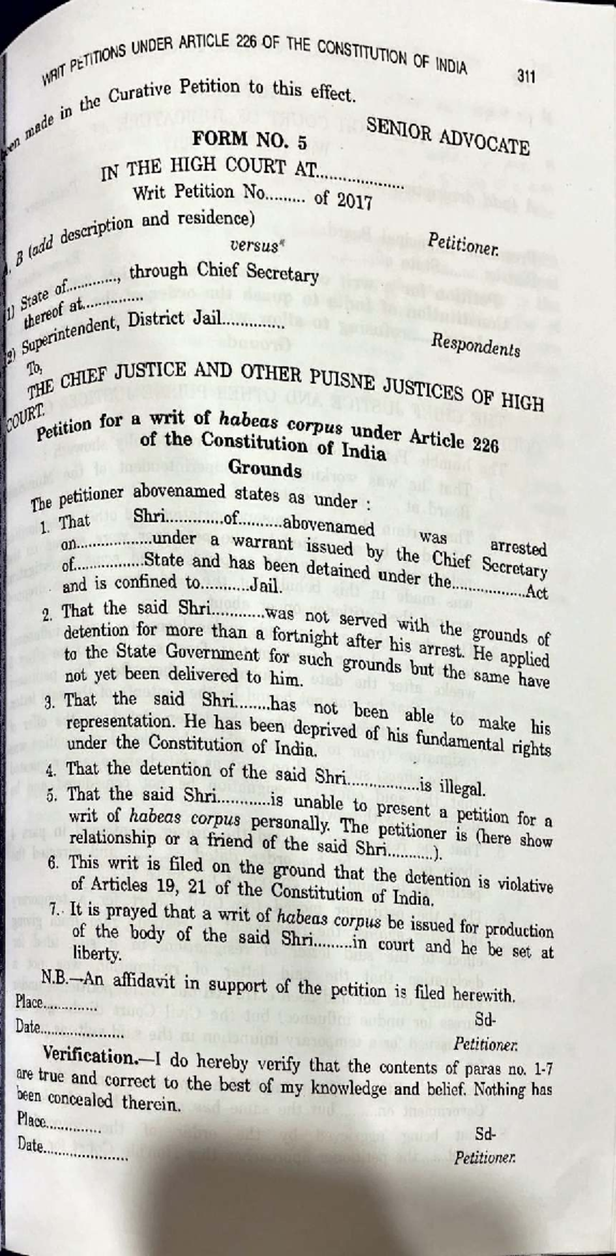 Writ Petition Notes: Habeas Corpus Under Article 226 of the ...