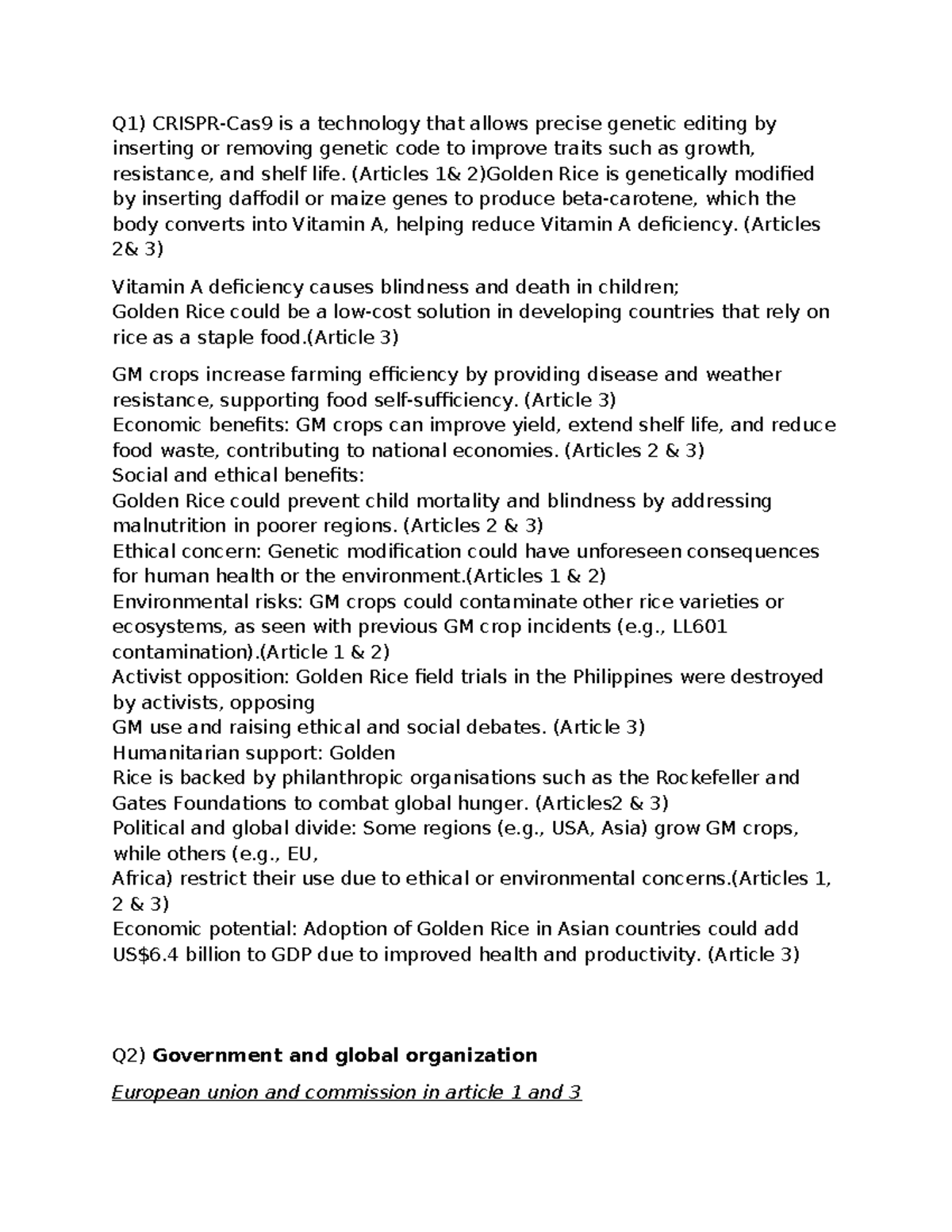 Unit 7 GMO Notes: Golden Rice and Genetic Modification Insights - Studocu