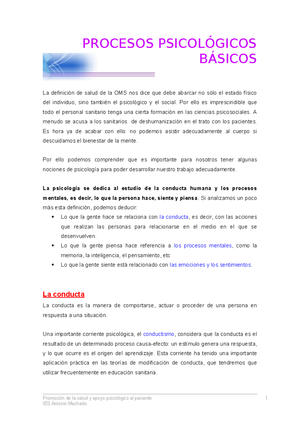 01. Procesos psicológicos básicos - PROCESOS PSICOLÓGICOS BÁSICOS La ...