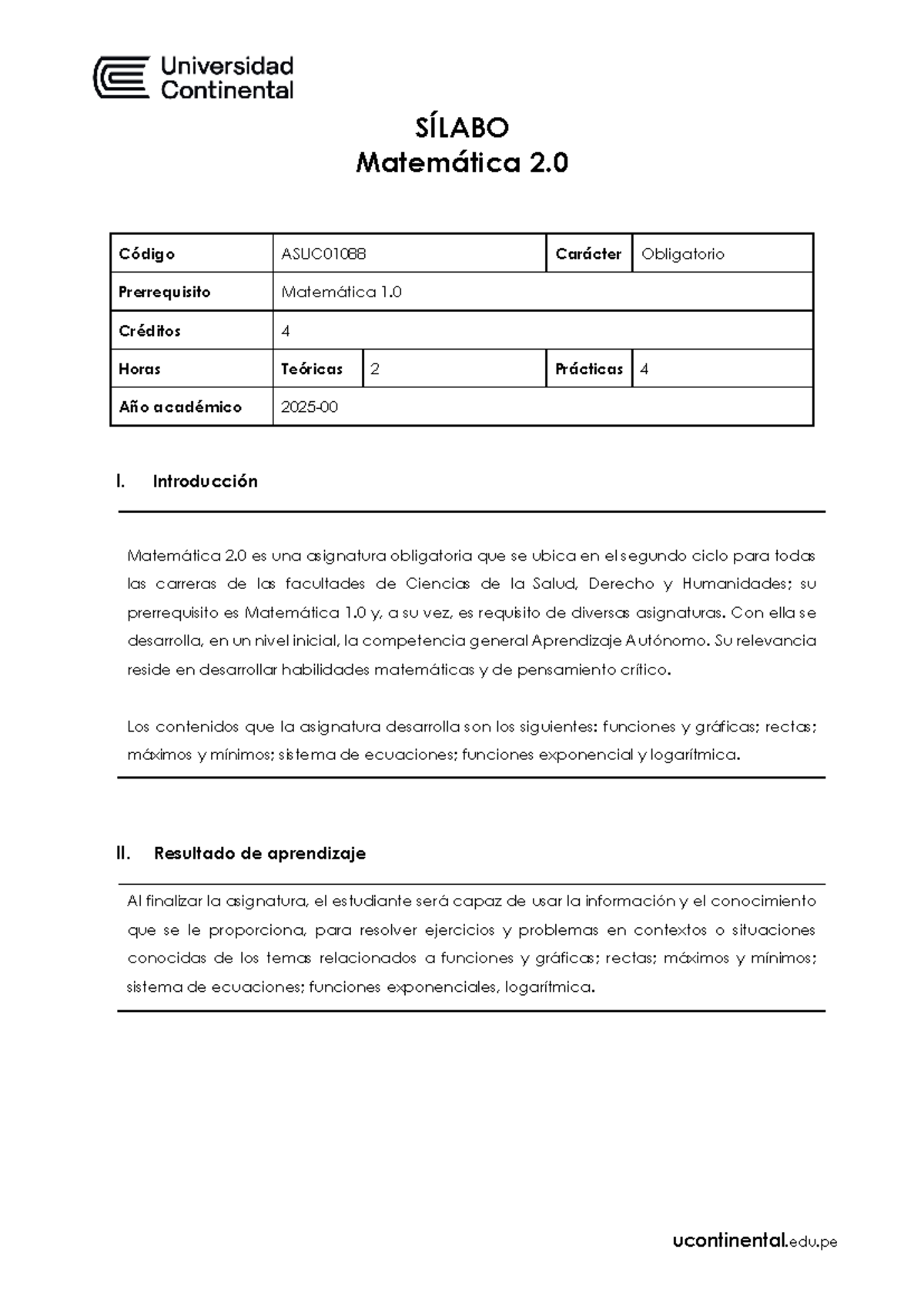 Sílabo de Matemática 2 - ASUC01088 - Ciclo 2 (Año Acad. 2025) - Studocu