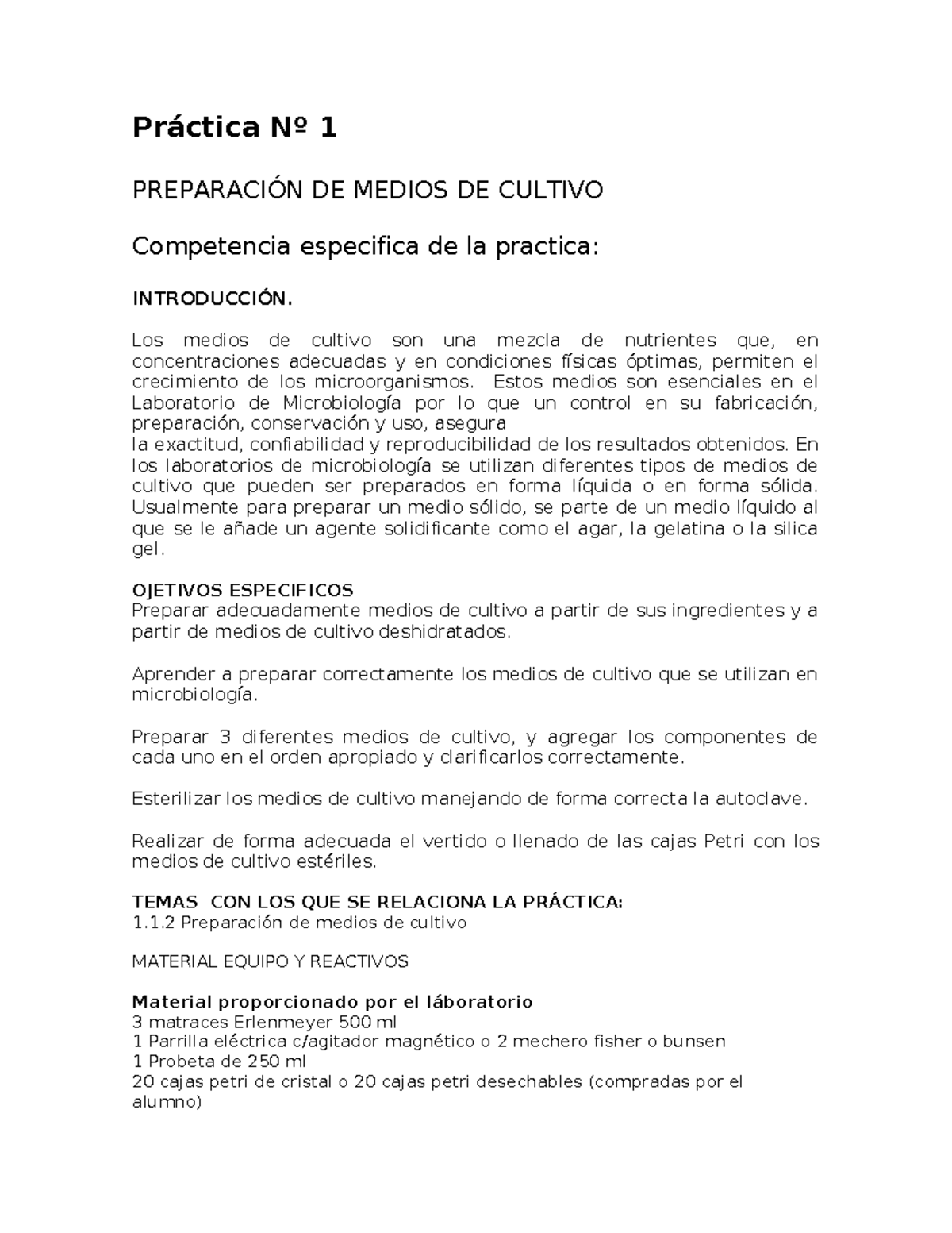 Pr Ã¡ctica NÂº 1 Microbiologia - Práctica Nº 1 PREPARACIÓN DE MEDIOS DE CULTIVO Competencia ...