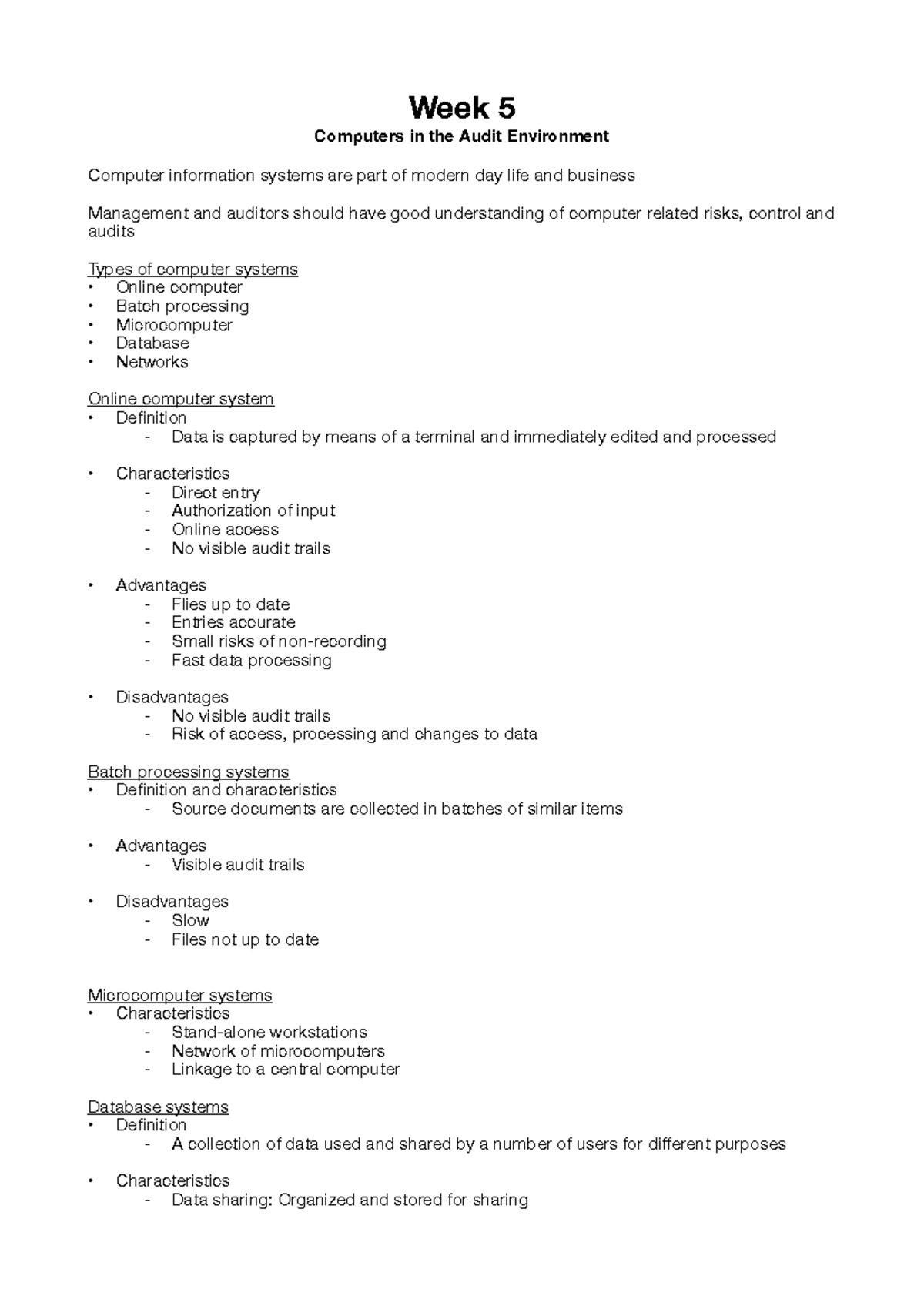 Auditing Summary: Week 5 - Computers in the Audit Environment - Studocu