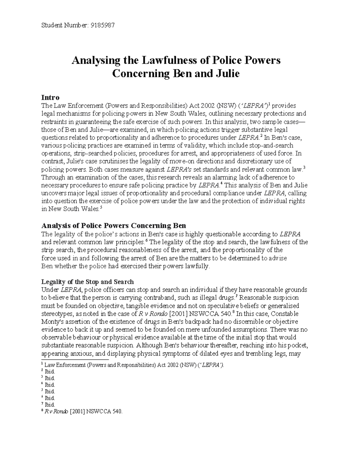 CRIM LAW - Assessment 1: Analyzing Police Powers under LEPRA - Studocu