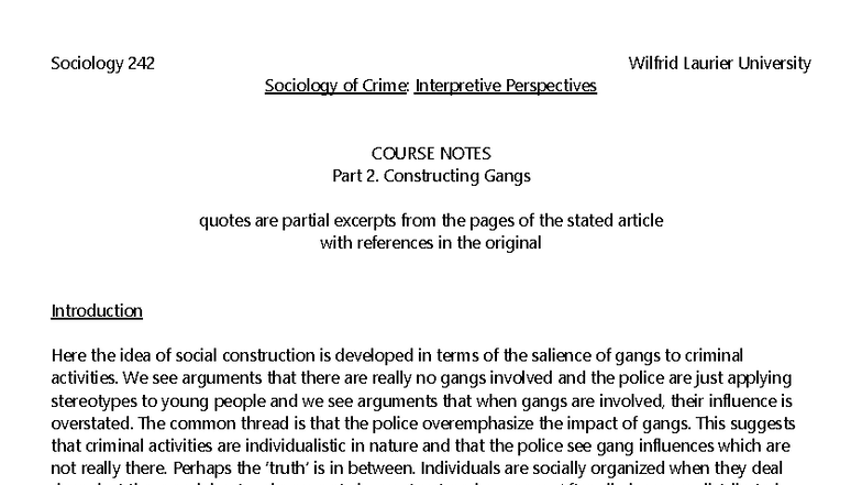 Sociology 242 Final Exam Notes: Understanding Gangs and Crime - Studocu