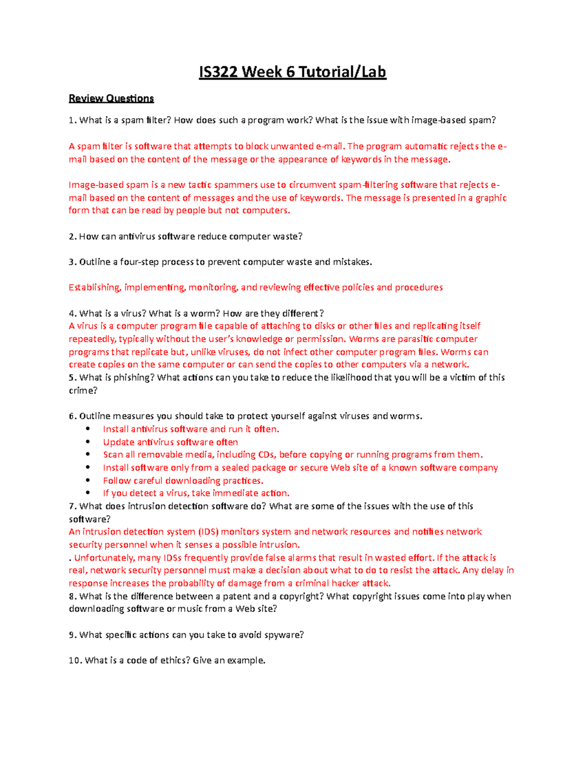 IS322 Week 6 Tutorial and Lab Questions Review and Exercises - Studocu