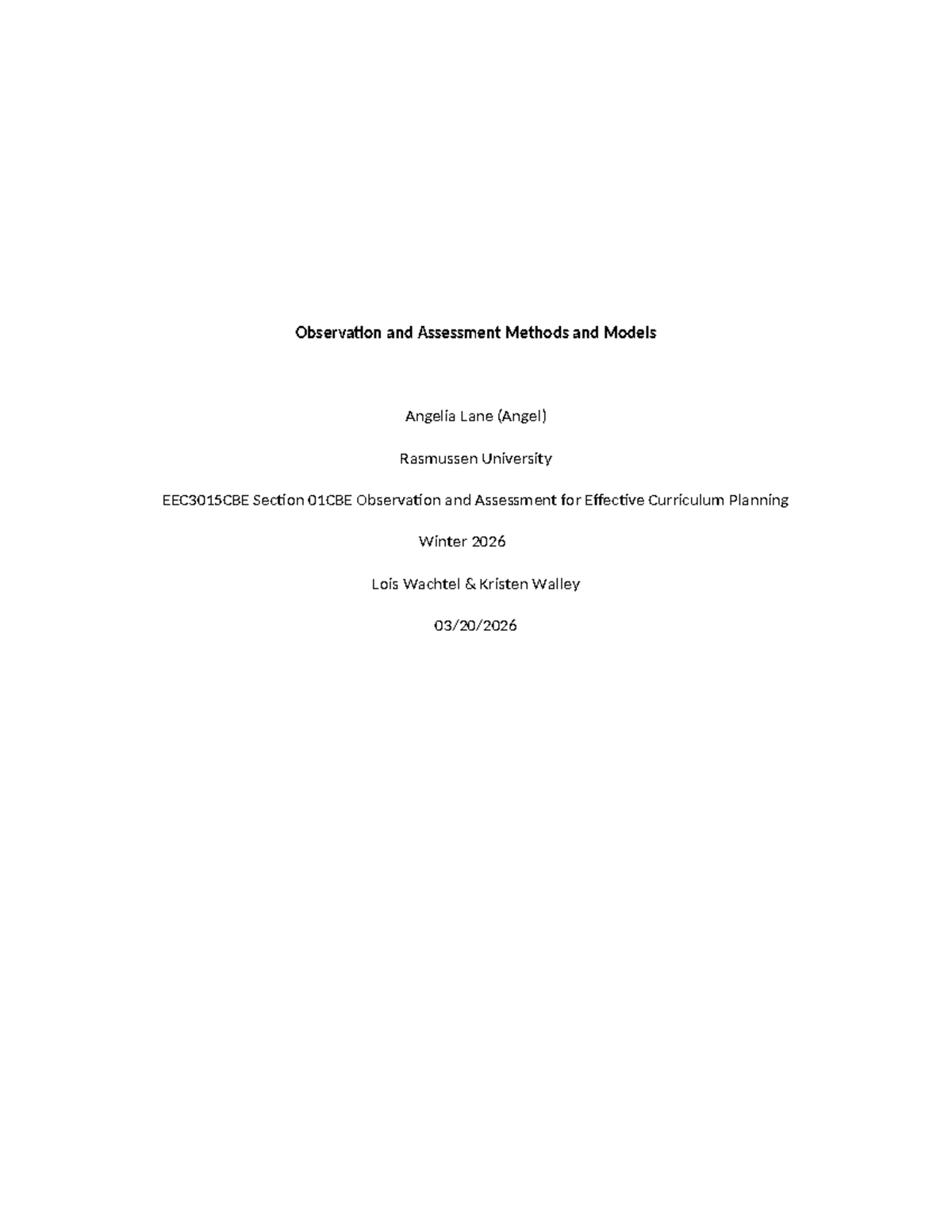 EEC3015CBE Observation & Assessment Methods for Curriculum Planning - Studocu
