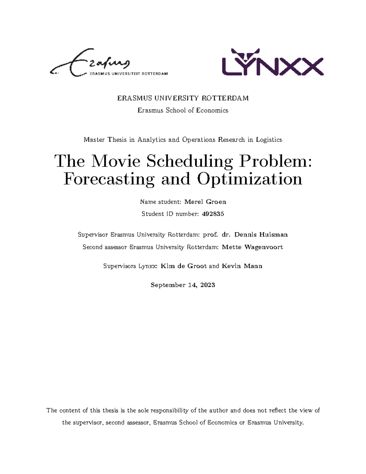 Master Thesis in Analytics and Operations Research: Movie Scheduling ...
