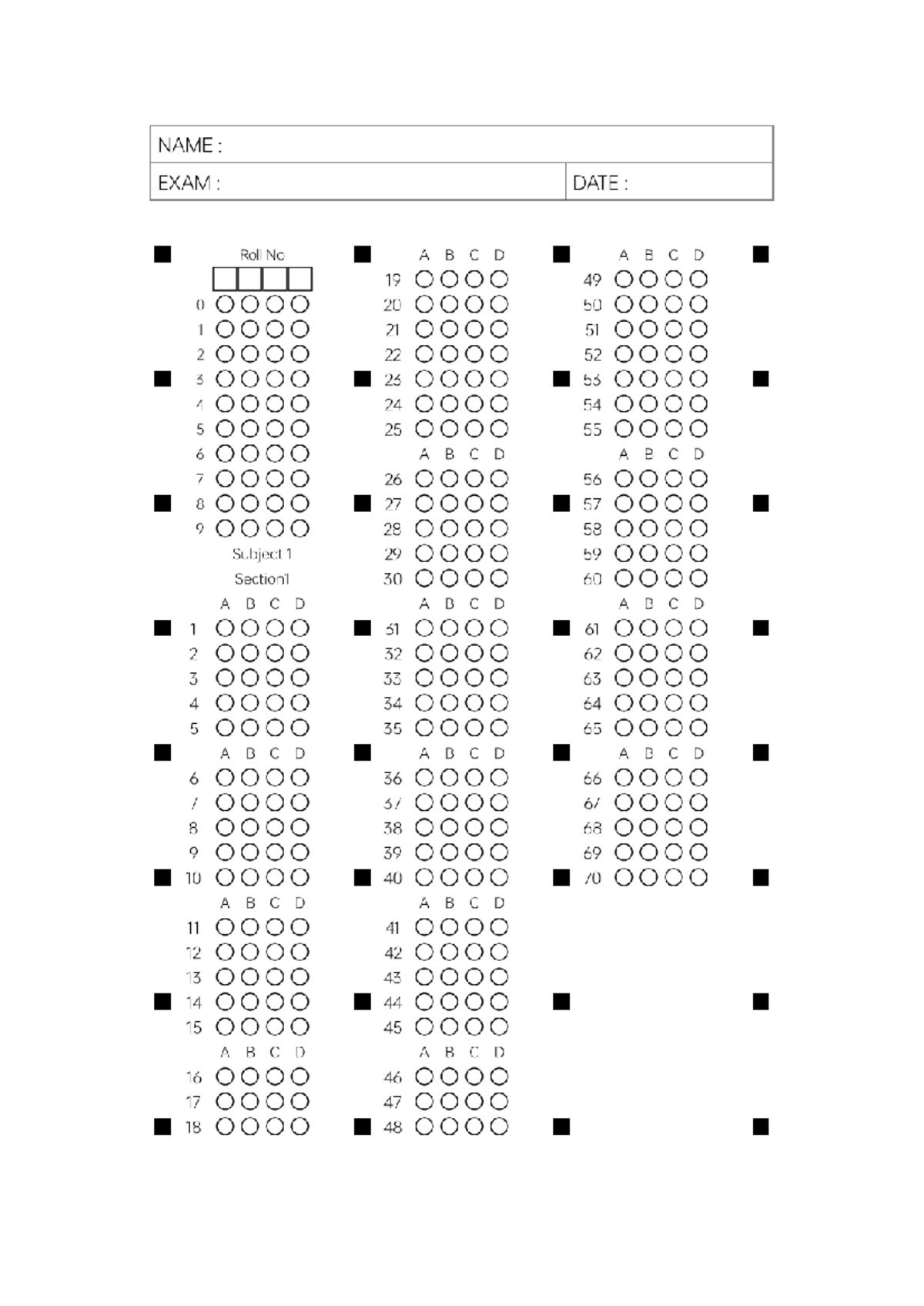 70-Item Answer Sheet for Assessment - Studocu