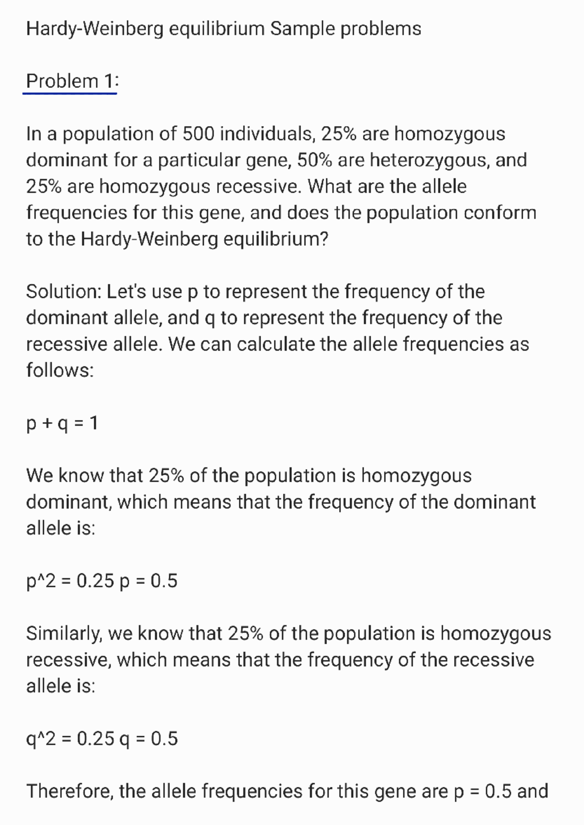 Hardy-Weinberg Equilibrium: Sample Problems & Solutions - Studocu