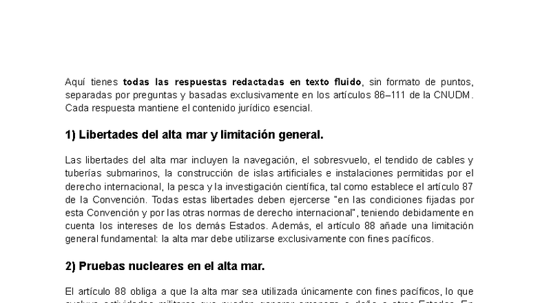 Apuntes sobre la CNUDM: Libertades y Jurisdicción en Alta Mar - Studocu