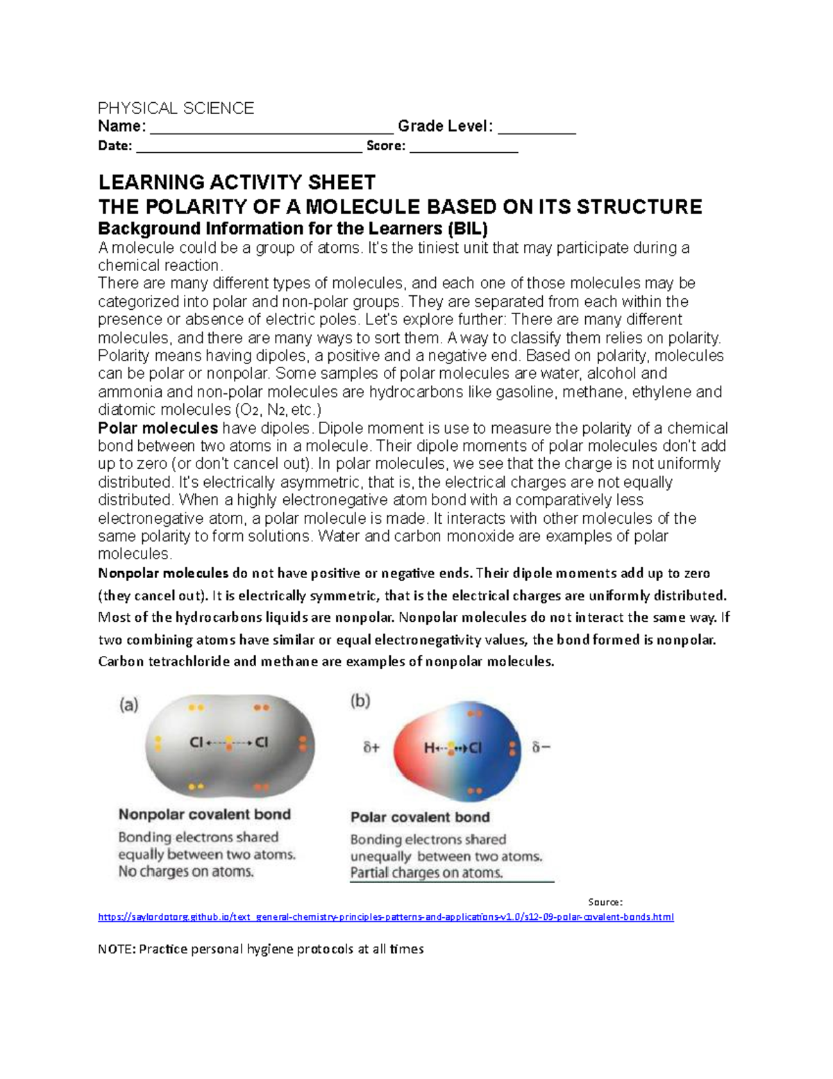 Physical Science Learning Activity Sheet 3 - PHYSICAL SCIENCE Name