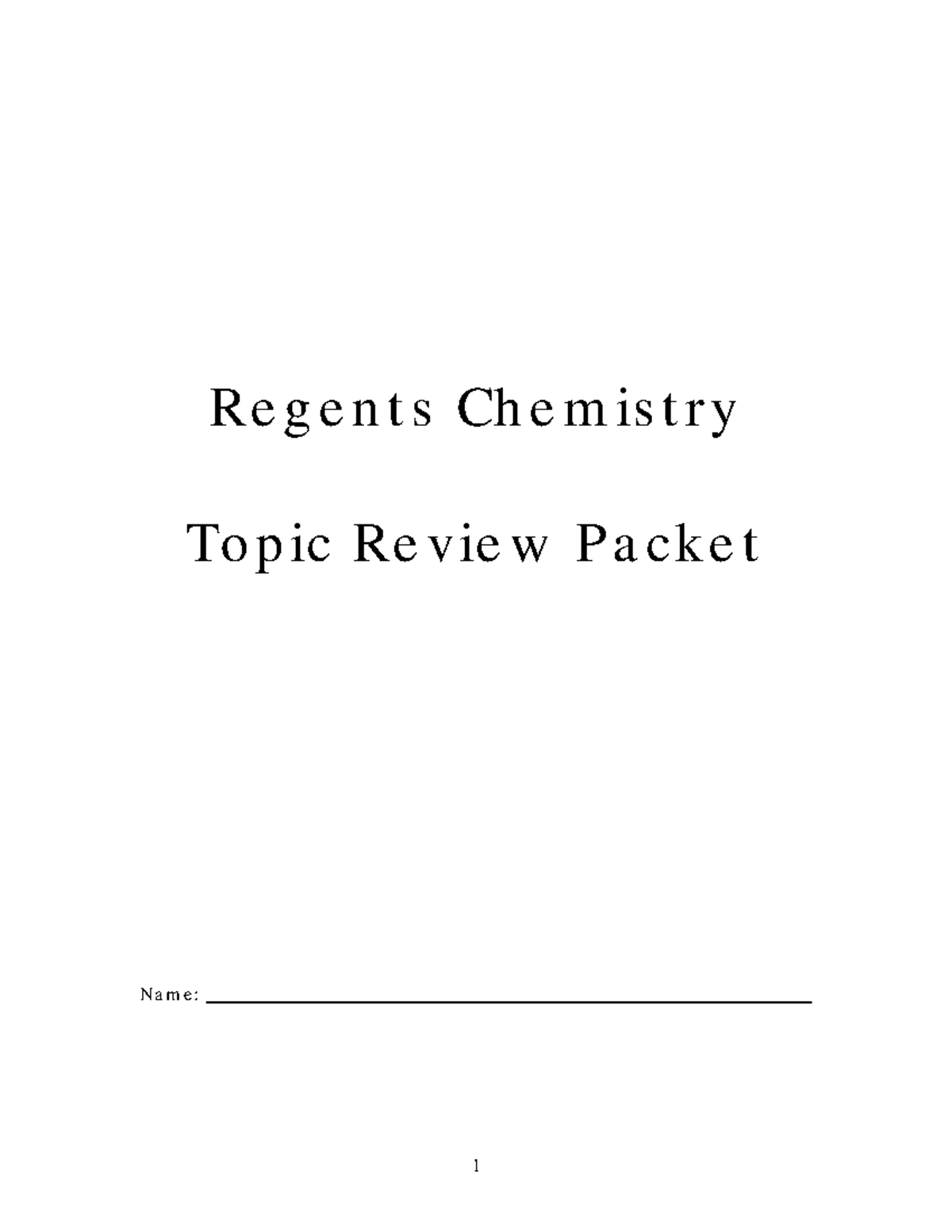 Regents Chemistry Review Packet: Comprehensive Topic Overview - Studocu