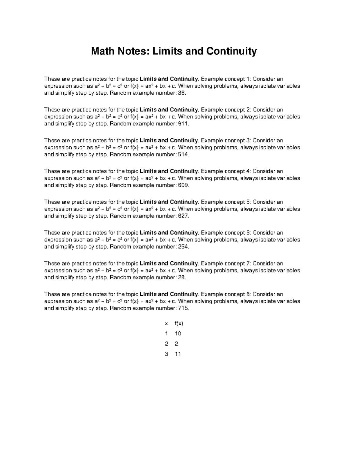Math Notes: Limits and Continuity Practice (MATH 101) - Studocu
